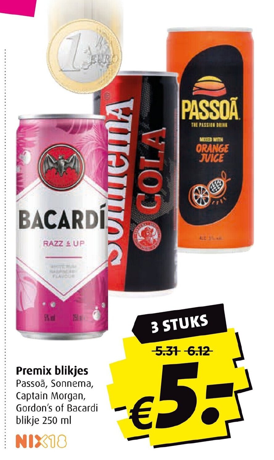 Premix blikjes Passoã, Sonnema, Captain Morgan, Gordon's of Bacardi ...
