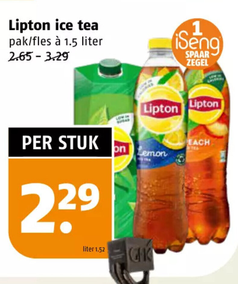 Lipton ice tea pak/fles à 1.5 liter aanbieding bij Poiesz
