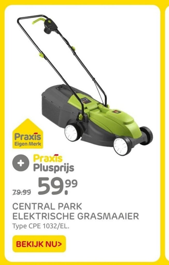CENTRAL PARK ELEKTRISCHE GRASMAAIER Type CPE 1032/EL. aanbieding bij Praxis