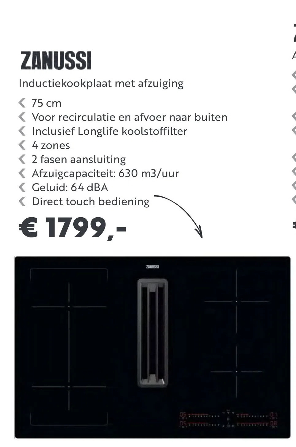 Zanussi inductiekookplaat met afzuiging aanbieding bij Superkeukens