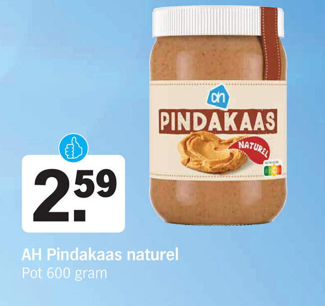 AH Pindakaas naturel Pot 600 gram aanbieding bij Albert Heijn