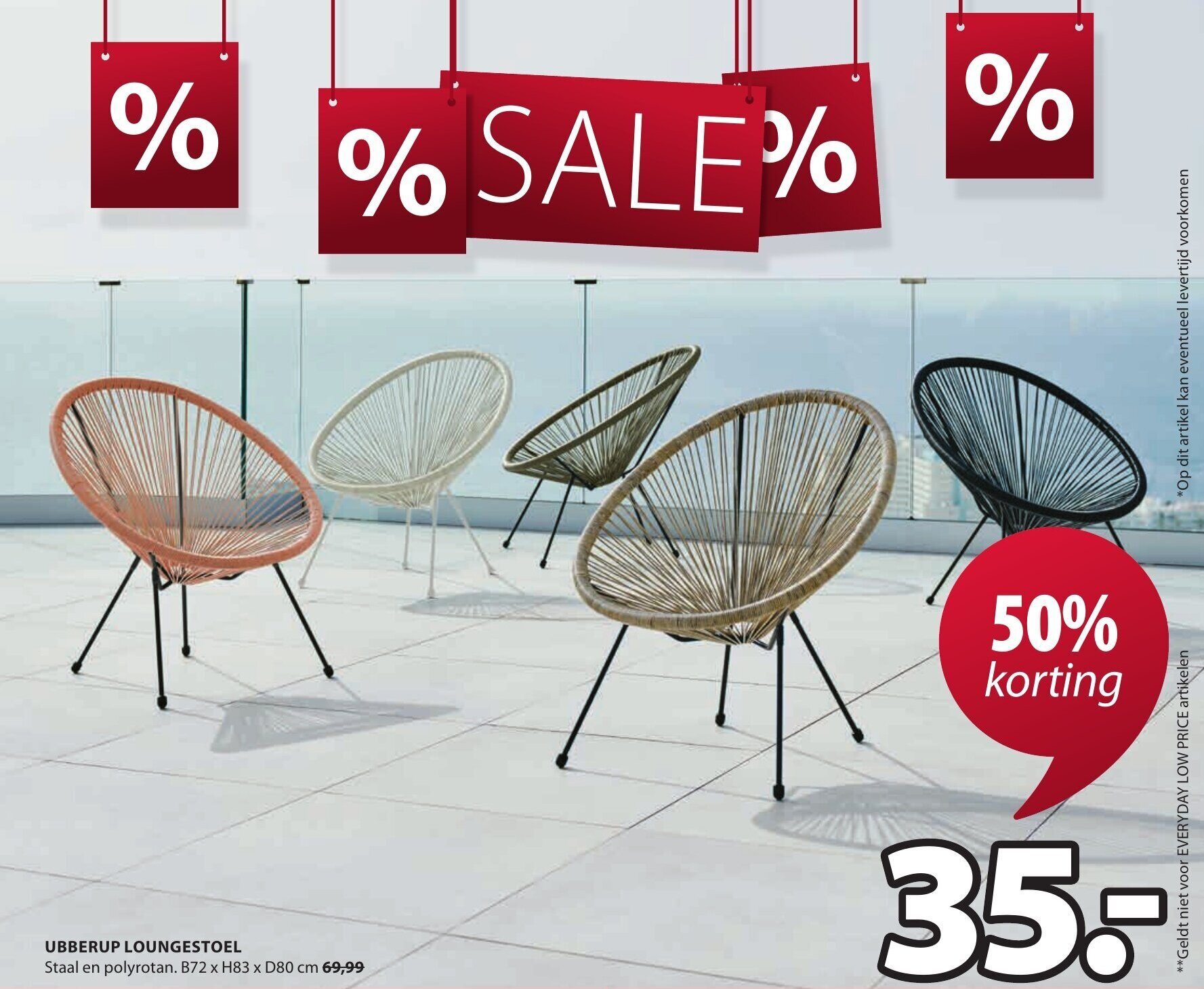 UBBERUP LOUNGESTOEL Staal en polyrotan. B72 x H83 x D80 cm aanbieding ...