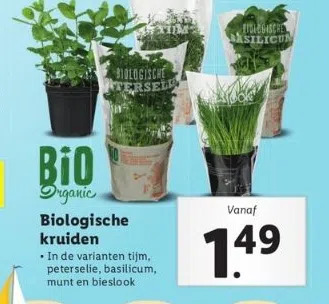 Biologische kruiden . in de varianten tijm, peterselie, basilicum, munt ...