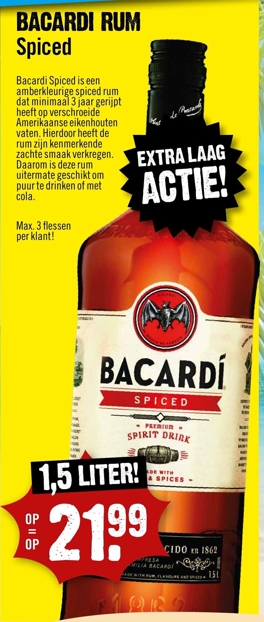 BACARDI RUM Spiced 1,5 LITER! aanbieding bij Dirck 3