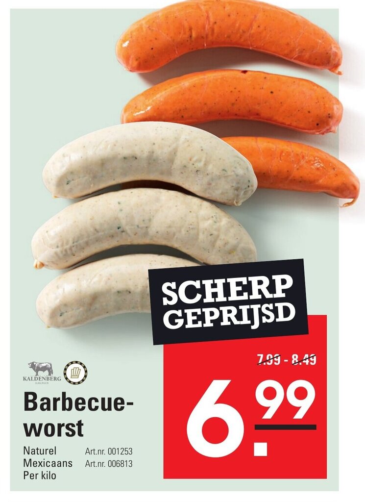 Barbecue- worst Per kilo aanbieding bij De Kweker