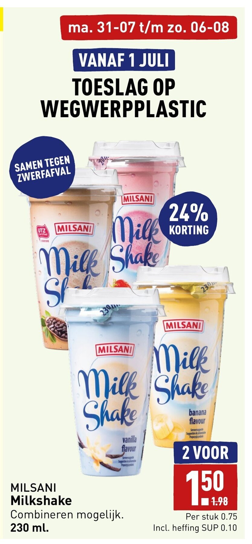 MILSANI Milkshake Combineren mogelijk. 230 ml. aanbieding bij ALDI