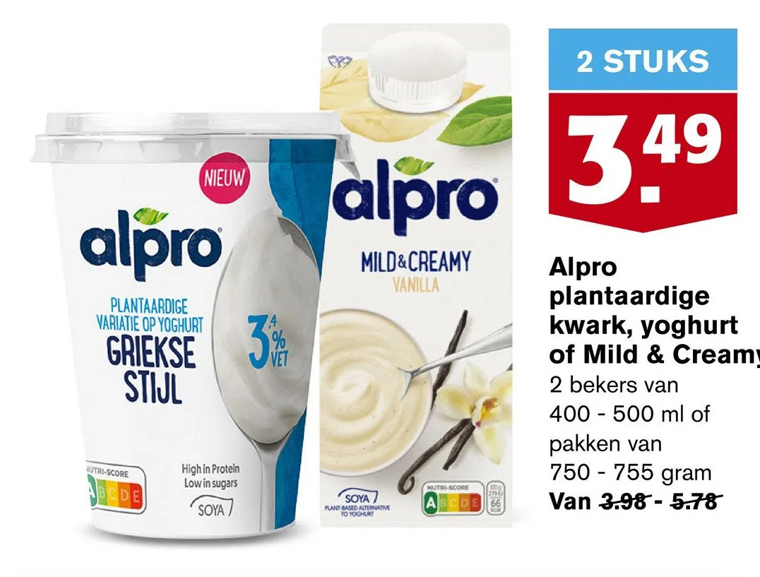 Alpro plantaardige kwark, yoghurt of mild & creamy aanbieding bij Hoogvliet