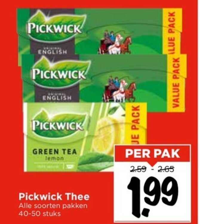 Pickwick Thee Alle soorten pakken 40-50 stuks aanbieding bij Vomar