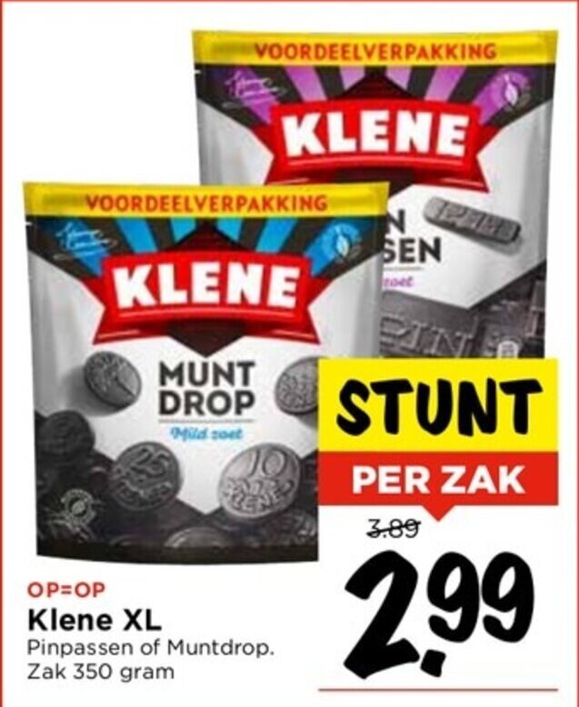 Klene XL Pinpassen of Muntdrop. Zak 350 gram aanbieding bij Vomar ...