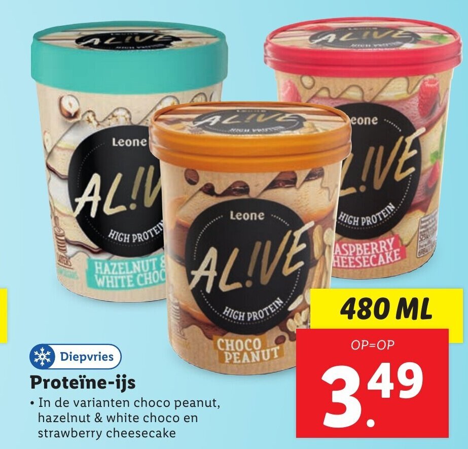 Proteïne-ijs 480ml aanbieding bij Lidl