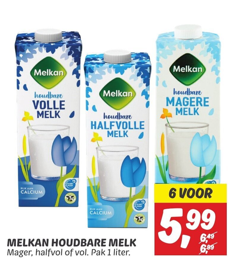 MELKAN HOUDBARE MELK Mager, halfvol of vol. Pak 1 liter. aanbieding bij ...