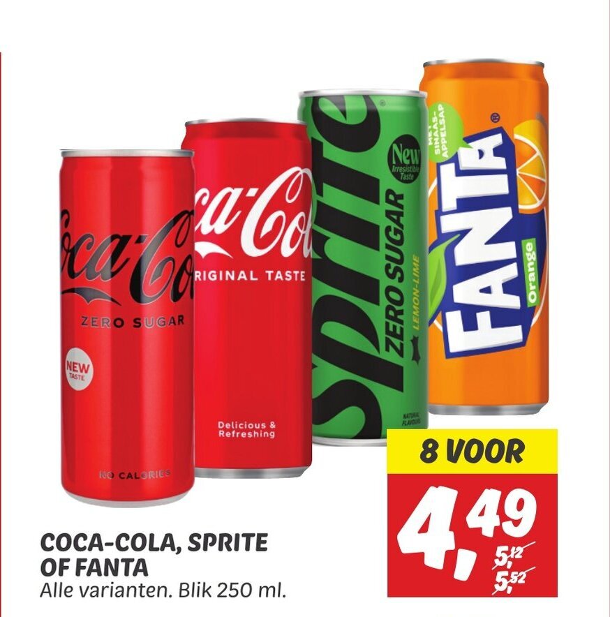 COCA-COLA, SPRITE OF FANTA Alle varianten. Blik 250 ml. aanbieding bij ...