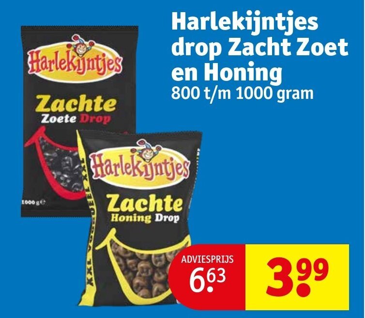 Harlekijntjes drop Zacht Zoet en Honing 800 t/m 1000 gram aanbieding ...