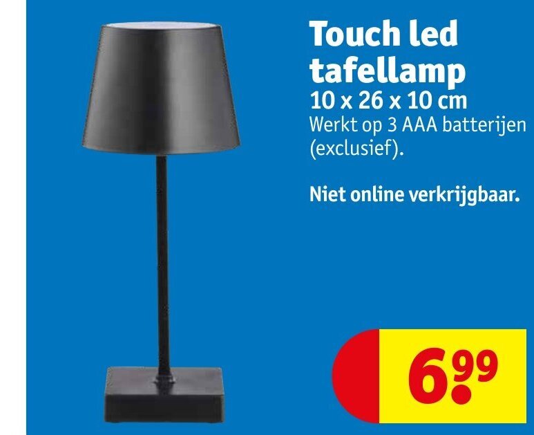 Touch led tafellamp 10 x 26 x 10 cm Werkt op 3 AAA batterijen ...