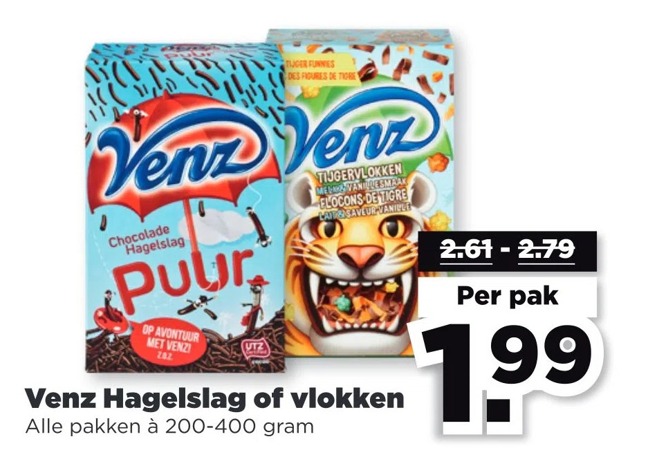 Venz hagelslag of vlokken aanbieding bij PLUS