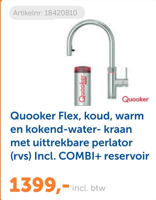 Quooker Flex, koud, warm en kokend-water- kraan met uittrekbare ...