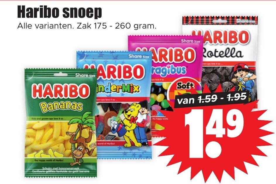 Haribo snoep Alle varianten. Zak 175 - 260 gram. aanbieding bij Dirk