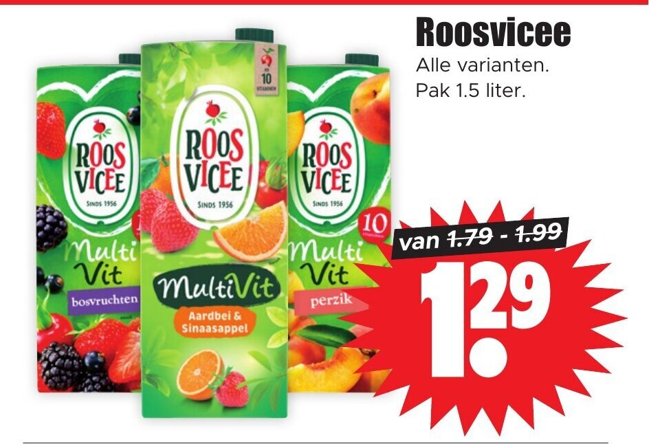 Roosvicee Alle varianten. Pak 1.5 liter. aanbieding bij Dirk