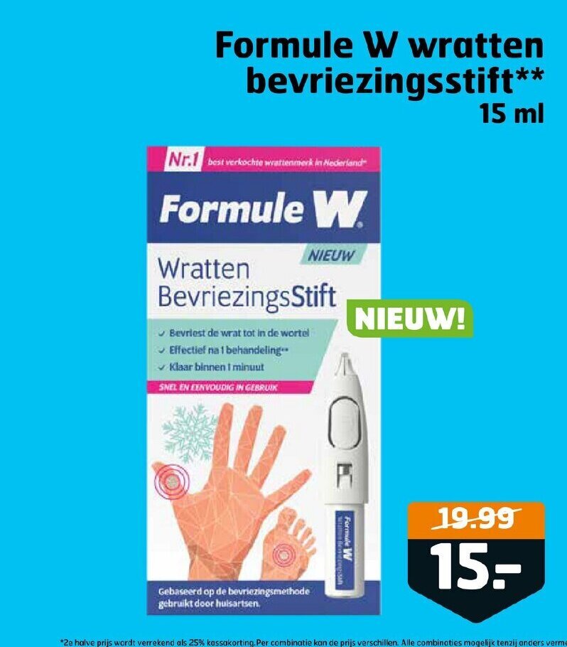 Formule W wratten bevriezingsstift** 15 ml aanbieding bij Trekpleister