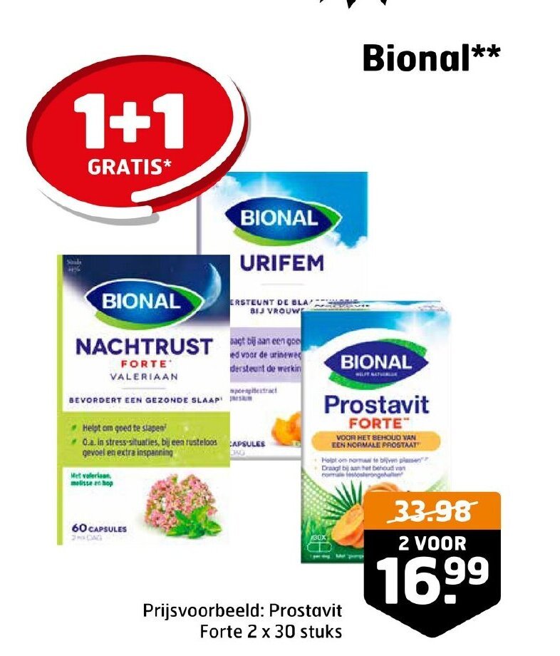 Bional** Prijsvoorbeeld: Prostavit Forte 2 x 30 stuks 1+1 gratis ...