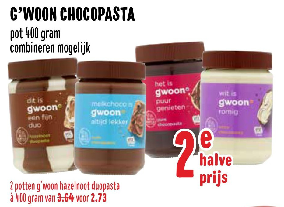 G'woon Chocopasta 400 gram aanbieding bij MCD Supermarkt