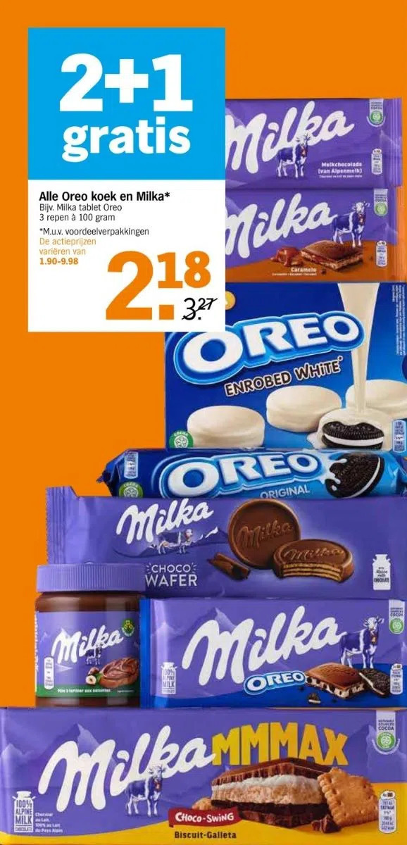 Alle oreo koek en milka* bijv. milka tablet oreo 3 repen à 100 gram ...