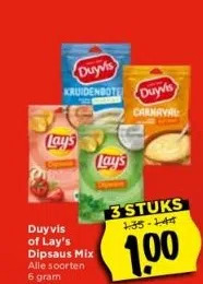 Duyvis of lay's dipsaus mix alle soorten 6 gram aanbieding bij Vomar
