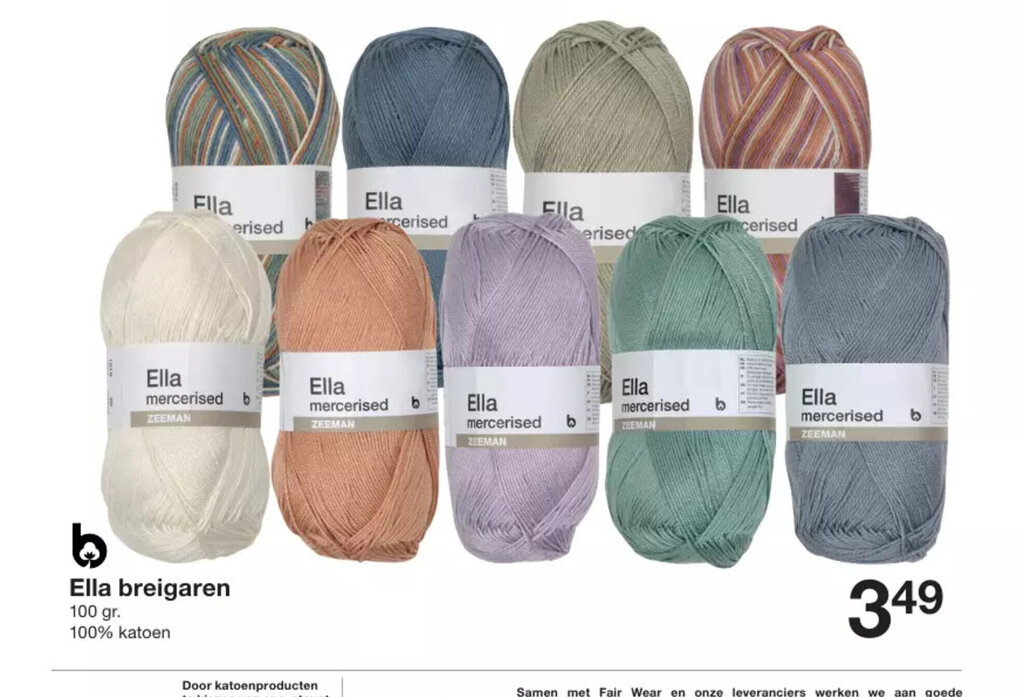 Ella breigaren 100 gr. 100% katoen aanbieding bij Zeeman