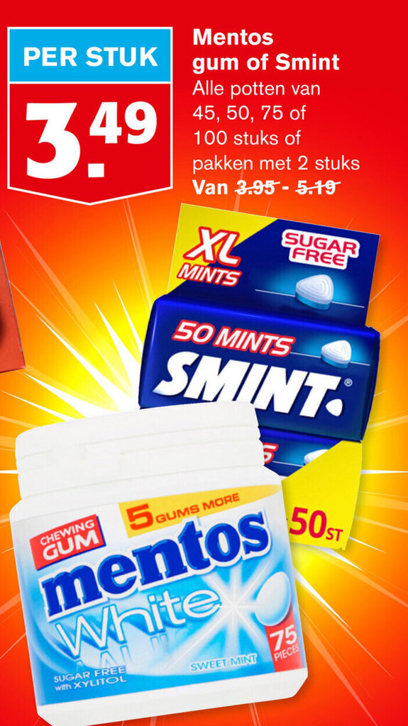 Mentos gum of Smint Alle potten van 100 stuks of pakken met 2 stuks ...