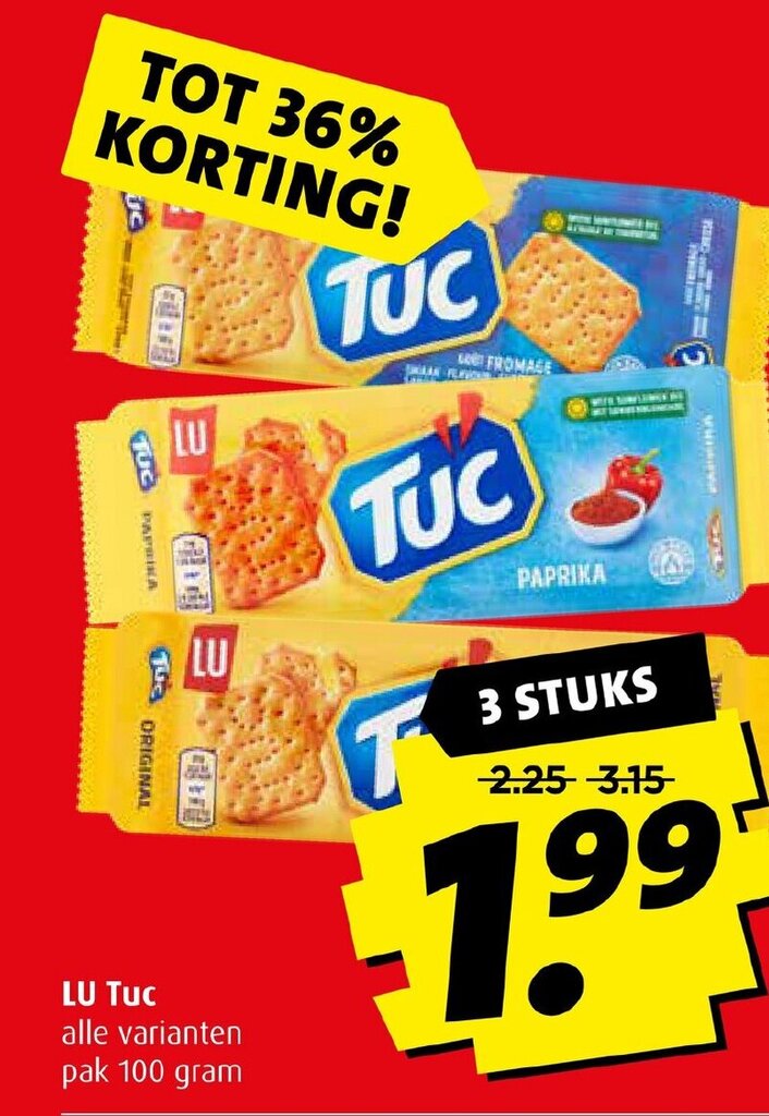 LU Tuc alle varianten pak 100 gram aanbieding bij Boni