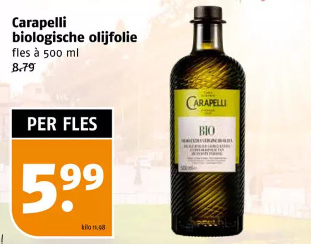 Carapelli biologische olijfolie fles à 500 ml aanbieding bij Poiesz