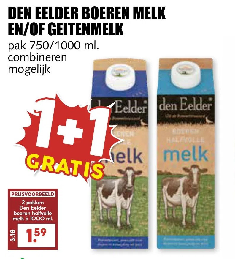 Den eelder boeren melk en/of geitenmelk aanbieding bij MCD Supermarkt