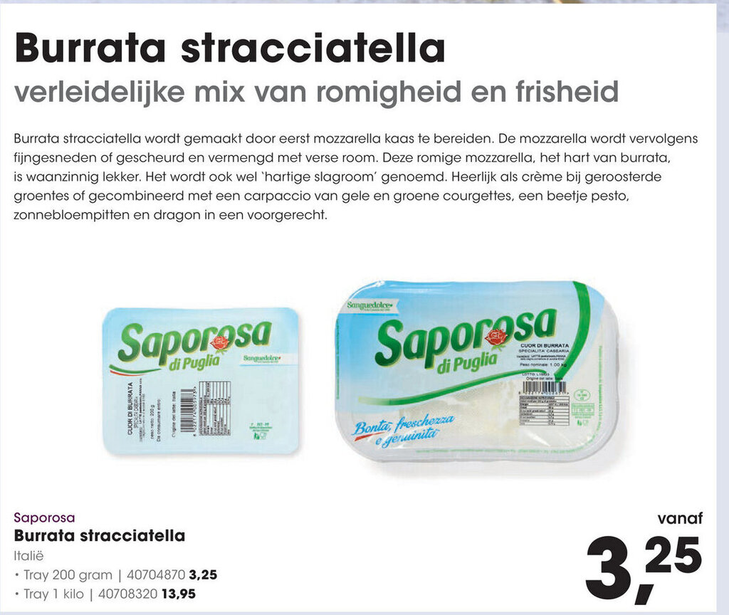 Saporosa Burrata stracciatella aanbieding bij HANOS