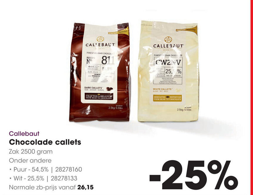Callebaut Chocolade callets Zak 2500 gram aanbieding bij HANOS
