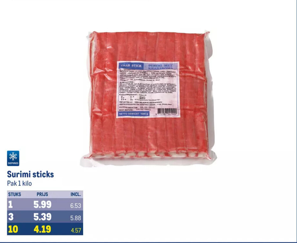 Surimi sticks Pak 1 kilo aanbieding bij Makro