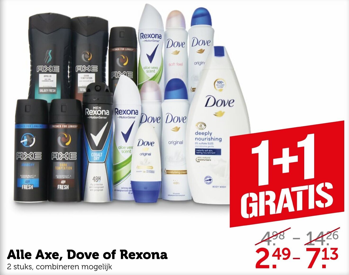 Axe, Rexona of Dove 1+1 aanbieding bij Coop