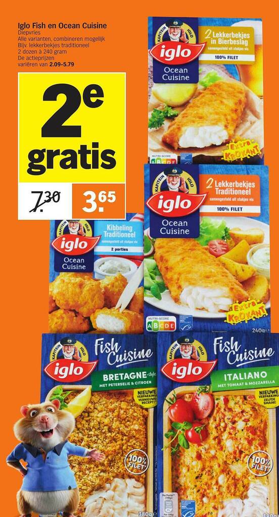 Iglo fish en ocean cuisine 2e gratis aanbieding bij Albert Heijn