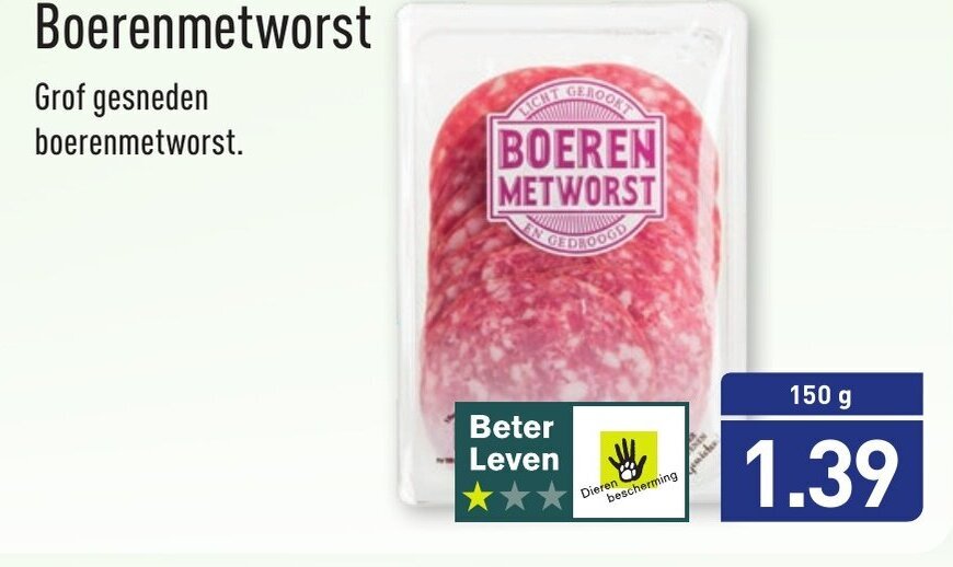 Boerenmetworst 150g aanbieding bij ALDI