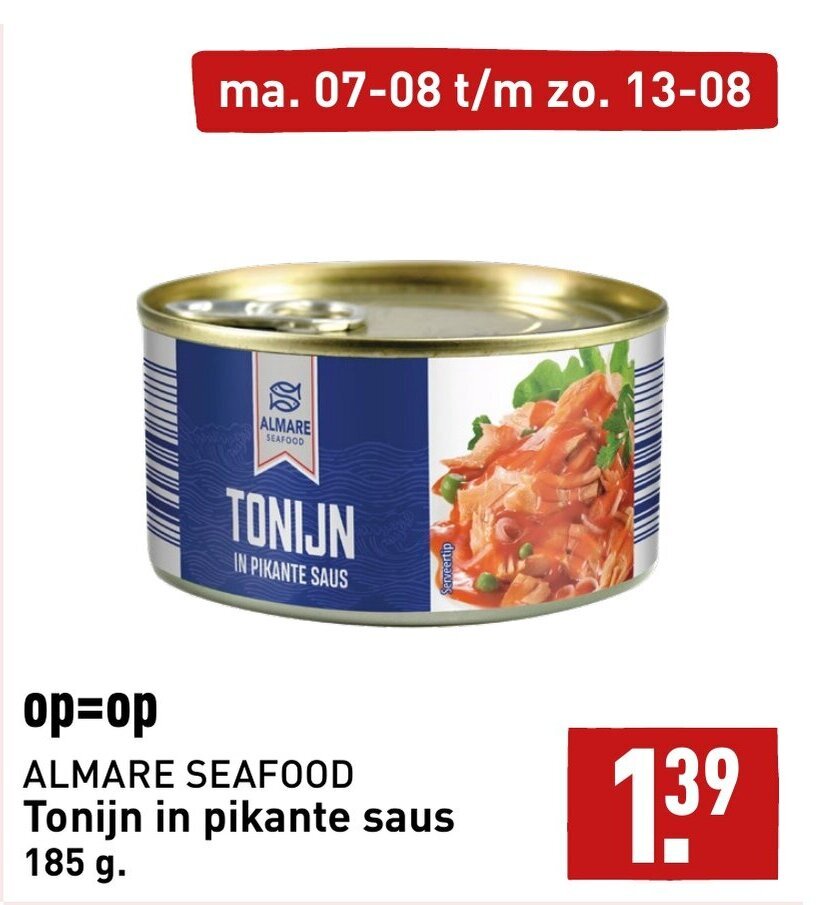 ALMARE SEAFOOD Tonijn in pikante saus 185 g. aanbieding bij ALDI