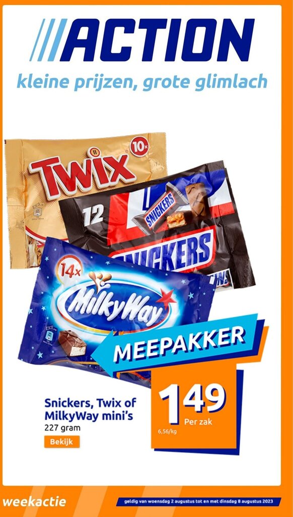 Snickers, Twix of MilkyWay mini's 227 gram aanbieding bij Action