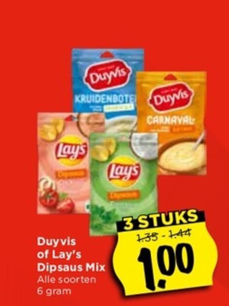 Duyvis of Lay's Dipsaus Mix Alle soorten 6 gram aanbieding bij Vomar ...