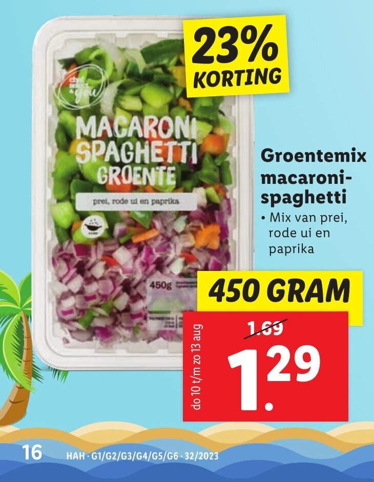 Groentemix macaroni-spaghetti 450g aanbieding bij Lidl