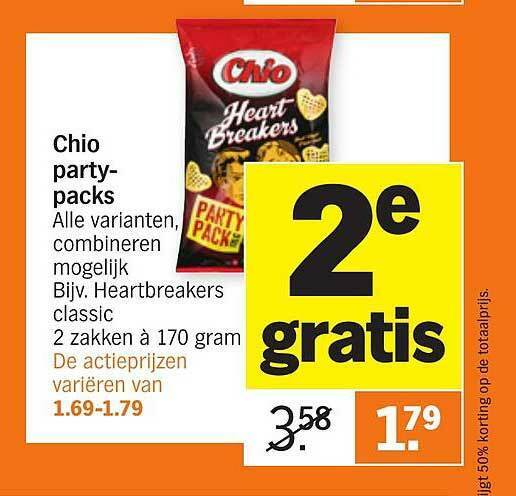 Chio partypacks 170 gram 2e gratis aanbieding bij Albert Heijn