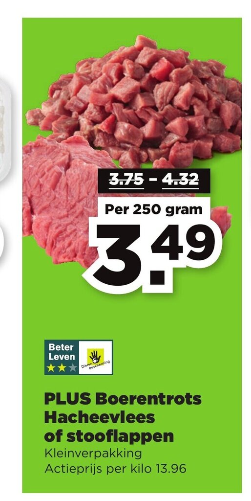 PLUS Boerentrots Hacheevlees of stooflappen per 250 gram aanbieding bij ...