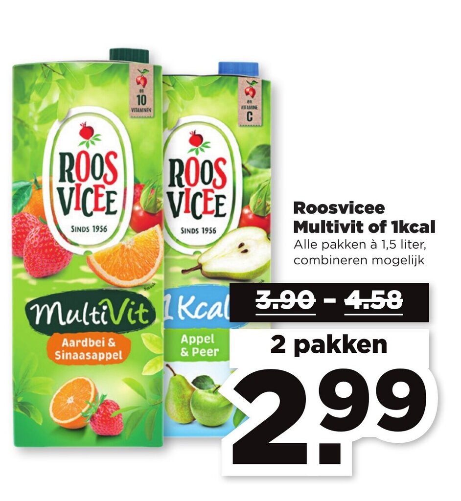 Roosvicee Multivit of 1kcal 1,5 liter aanbieding bij PLUS