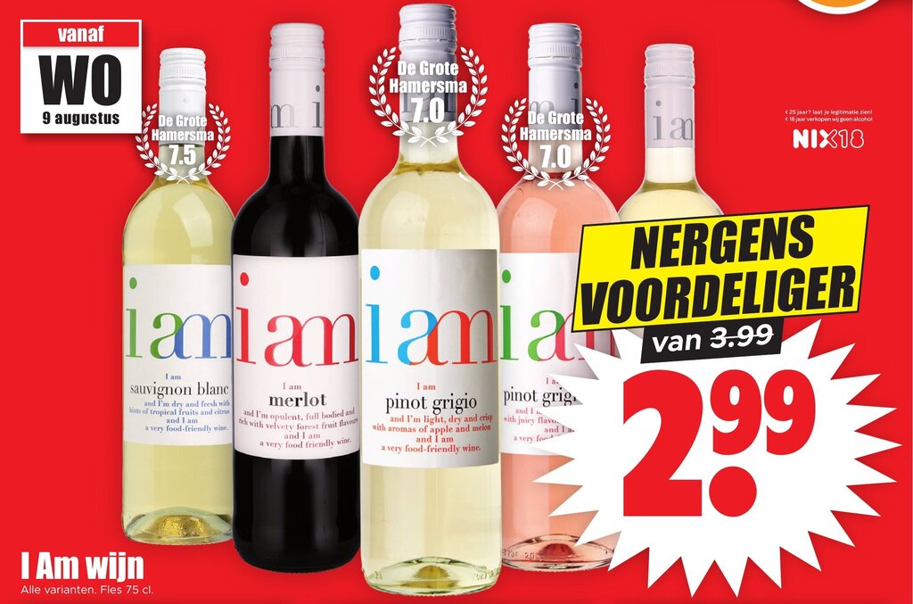 I Am wijn Alle varianten. Fles 75 cl. aanbieding bij Dirk