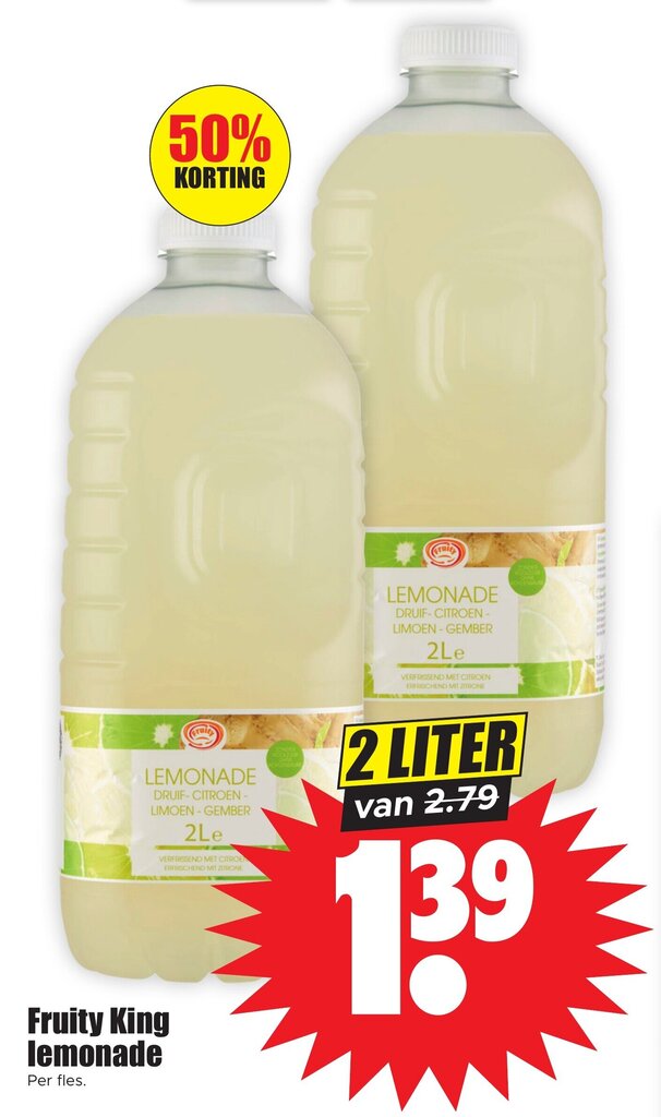 Fruity King lemonade 2 LITER aanbieding bij Dirk
