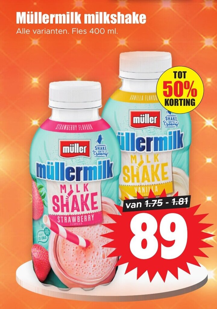 Müllermilk milkshake 400ml aanbieding bij Dirk