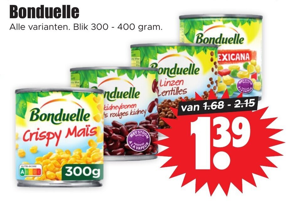 Bonduelle Alle varianten. Blik 300 - 400 gram. aanbieding bij Dirk