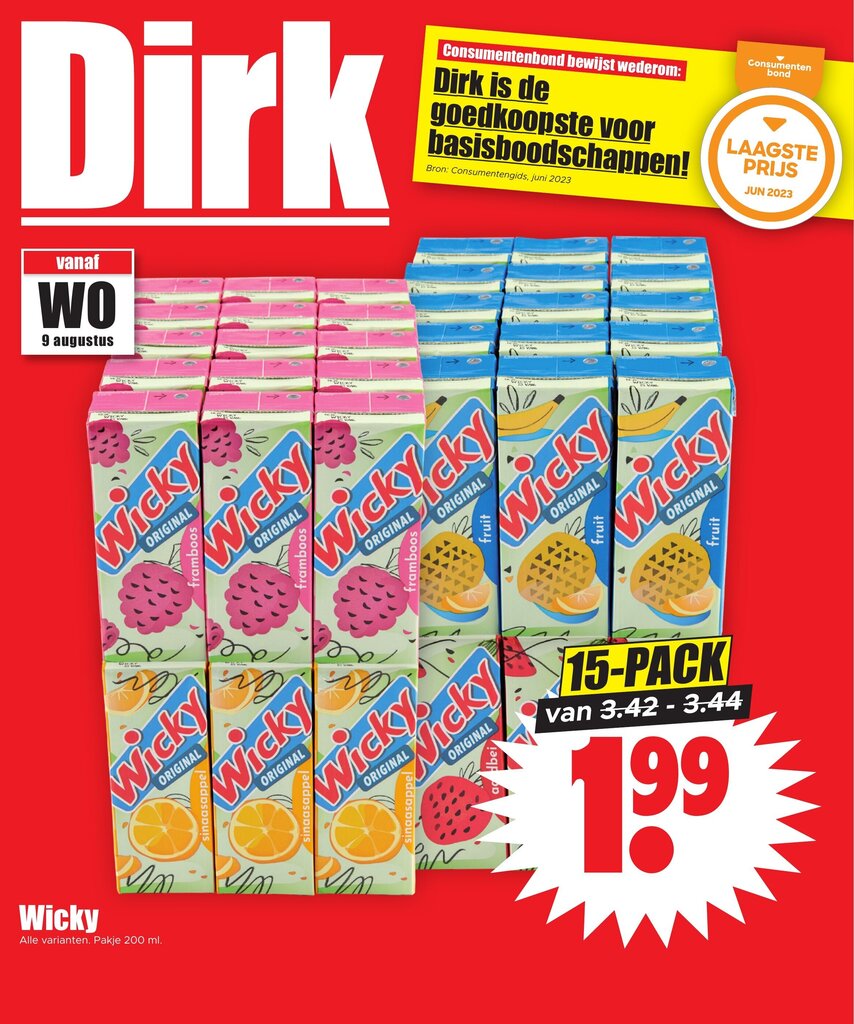 Wicky Alle varianten. Pakje 200 ml. aanbieding bij Dirk
